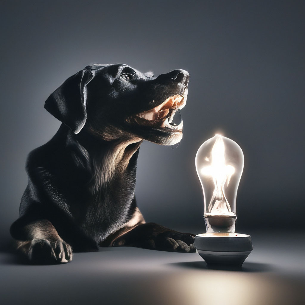 "Dlsr, dog teeth hold a light bulb by the base, black background, black ...