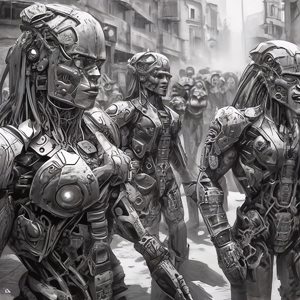 "Cyborgs have invaded the planet" — image created in Shedevrum