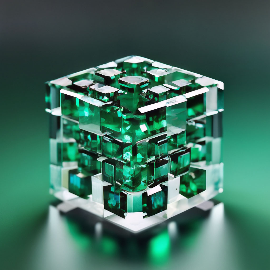 "Diamond in a cube of emerald stones" — image created in Shedevrum