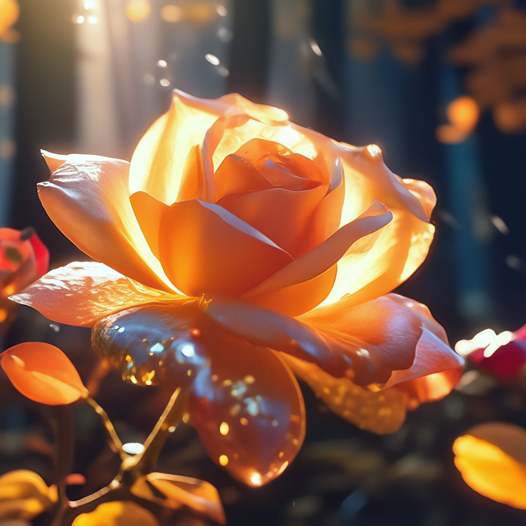 "Epic transparent large rose with an autumn forest glowing inside, ruby ...