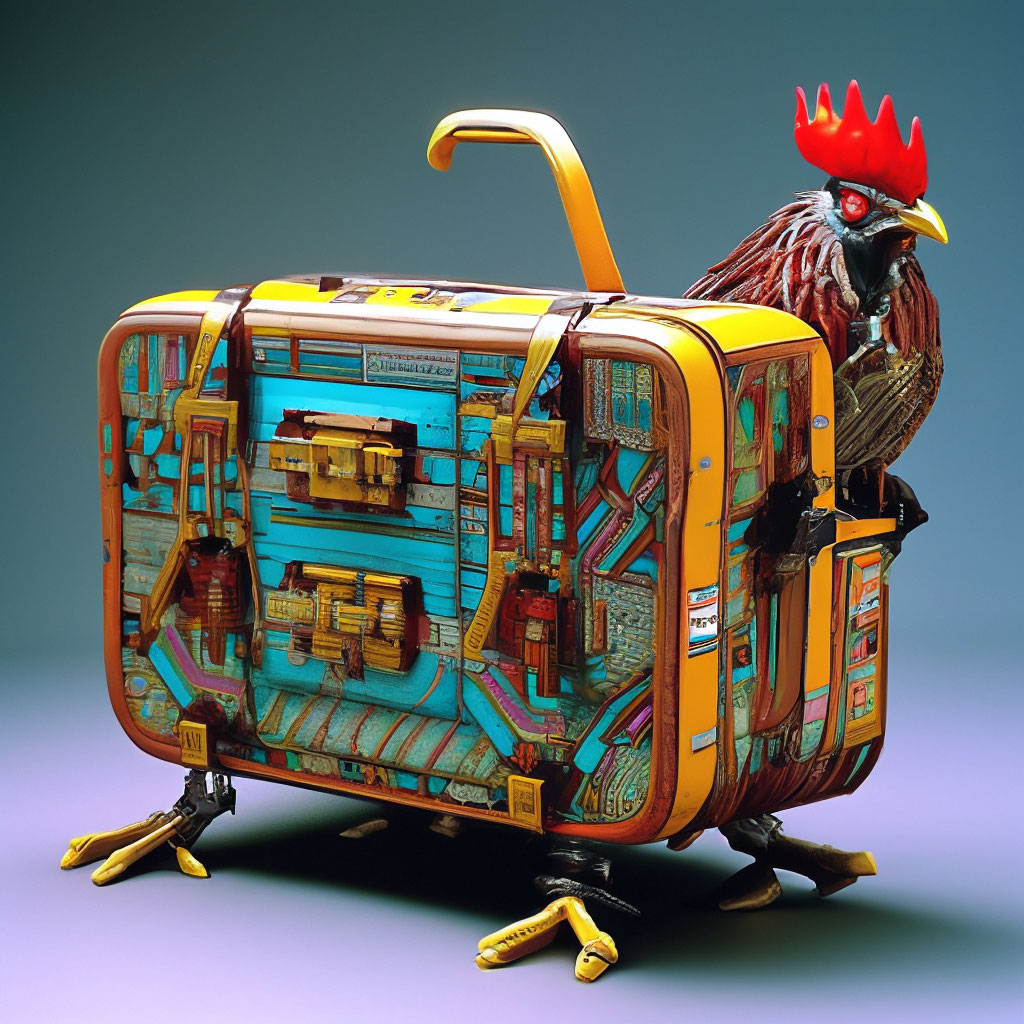 "Suitcase with chicken legs" — image created in Shedevrum