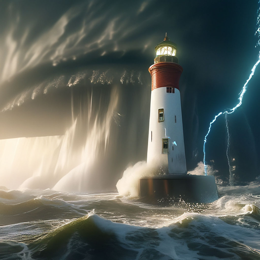 "Very strong storm, storm, thunderstorm, tornado, lighthouse glitter ...
