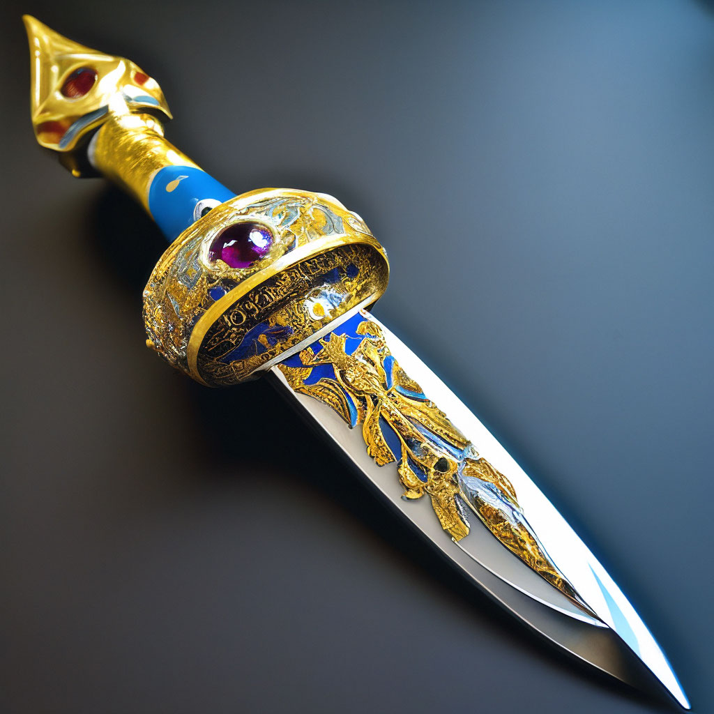 "A dagger, as a work of art, inlaid with gold and precious stones ...