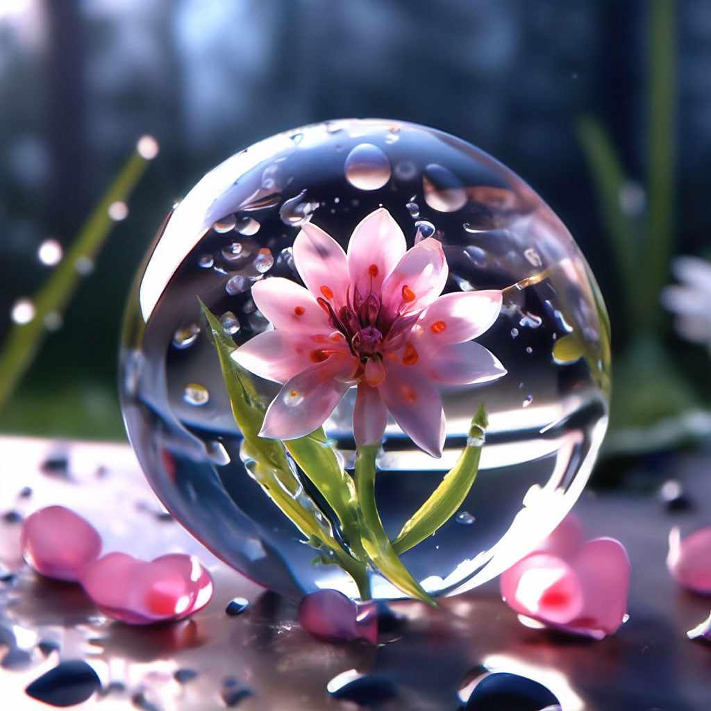 "Transparent crystal ball, flower in a crystal ball, opened, bright ...
