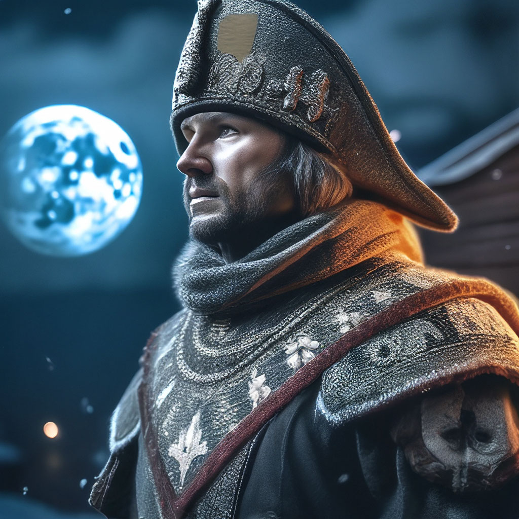 "Cossack standing watch, night, moon, professional photo, 64k ...