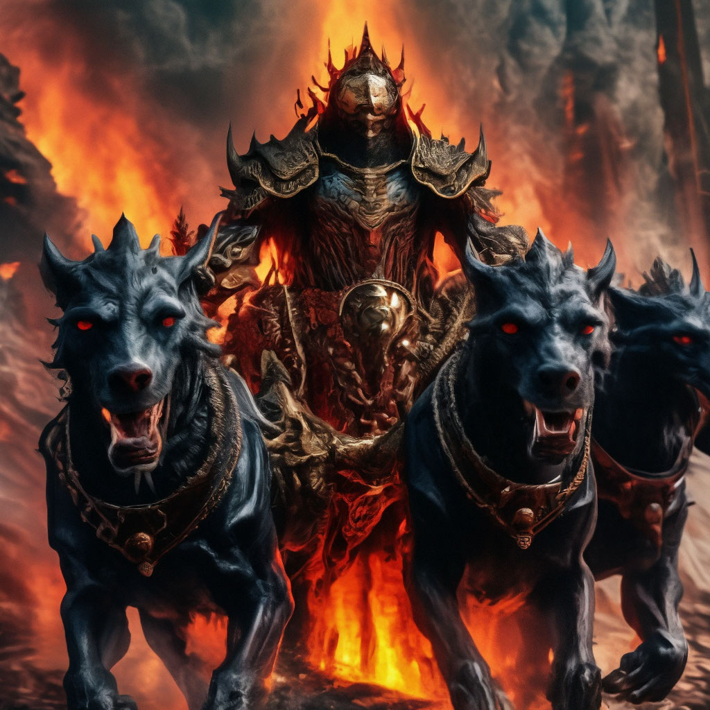 "General plan, hades chariot with hellhounds, high quality, underworld ...