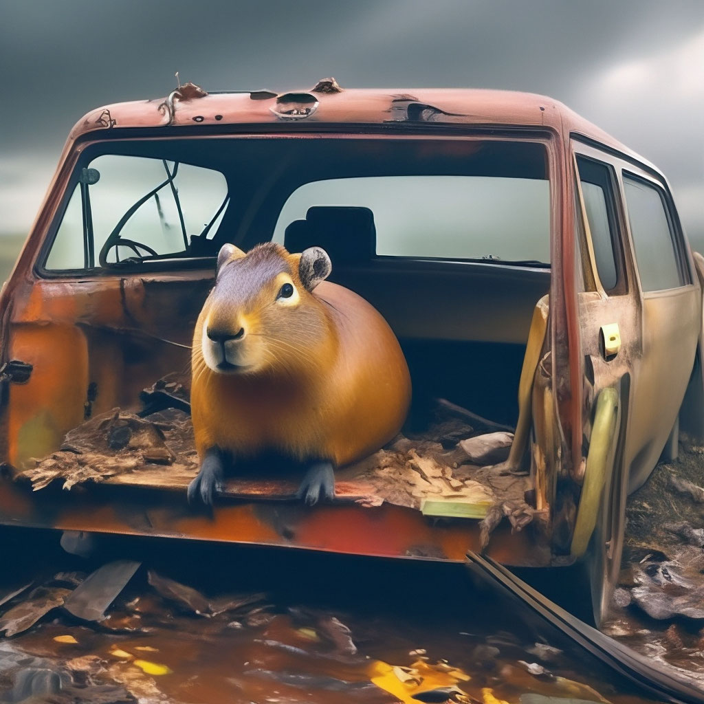 "Capybara in the car" — image created in Shedevrum