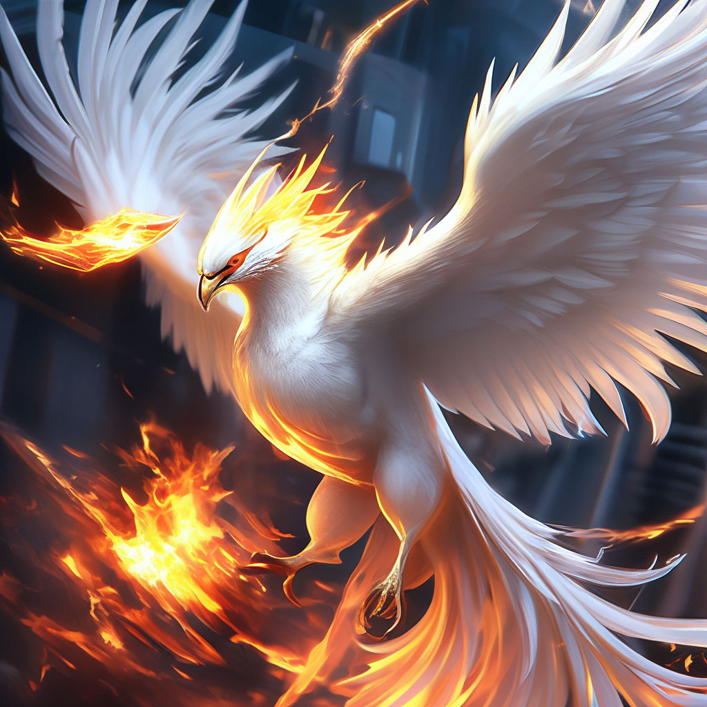 "Very beautiful and realistic white fire phoenix bird with large and ...