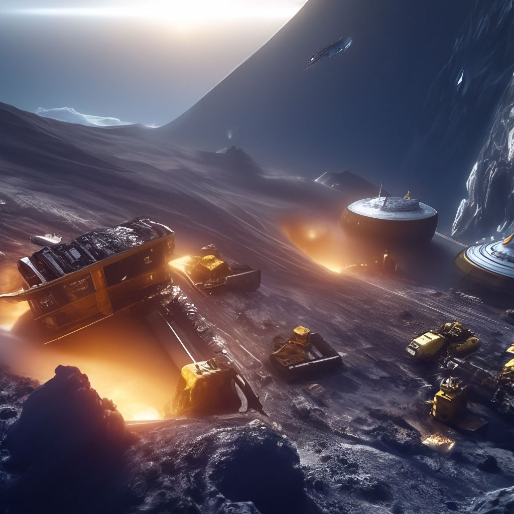 "Mining ore from asteroids, science fiction, professional photo, 4k ...