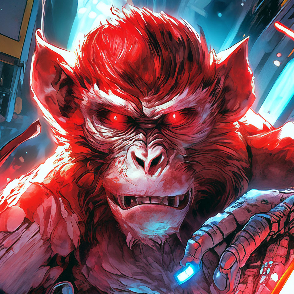 "A monkey with a terrible, crooked, scary red face" — image created in ...