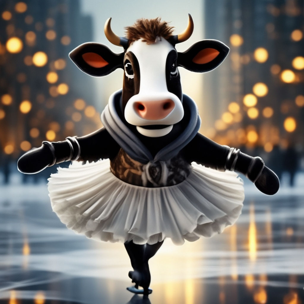 "Like a cow on ice. The cow skates like a ballerina. Cartoon, cool ...