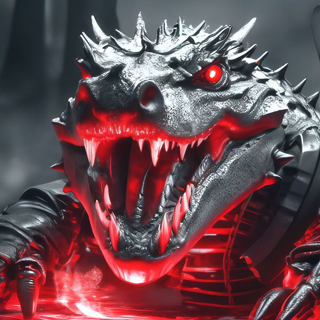 "Crocodile, demon, hell crocodile, dark tones, black and white, 4D ...