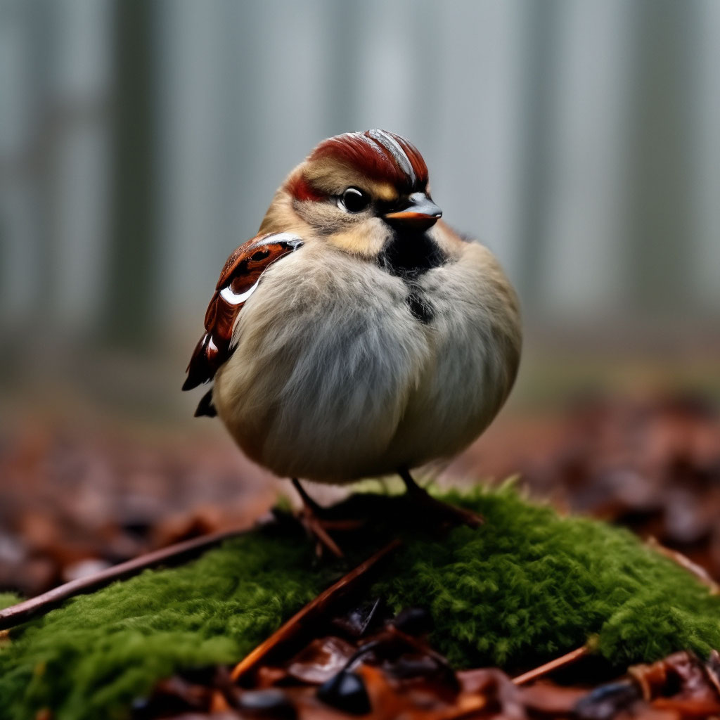 "A very fat sparrow in a foggy forest" — image created in Shedevrum