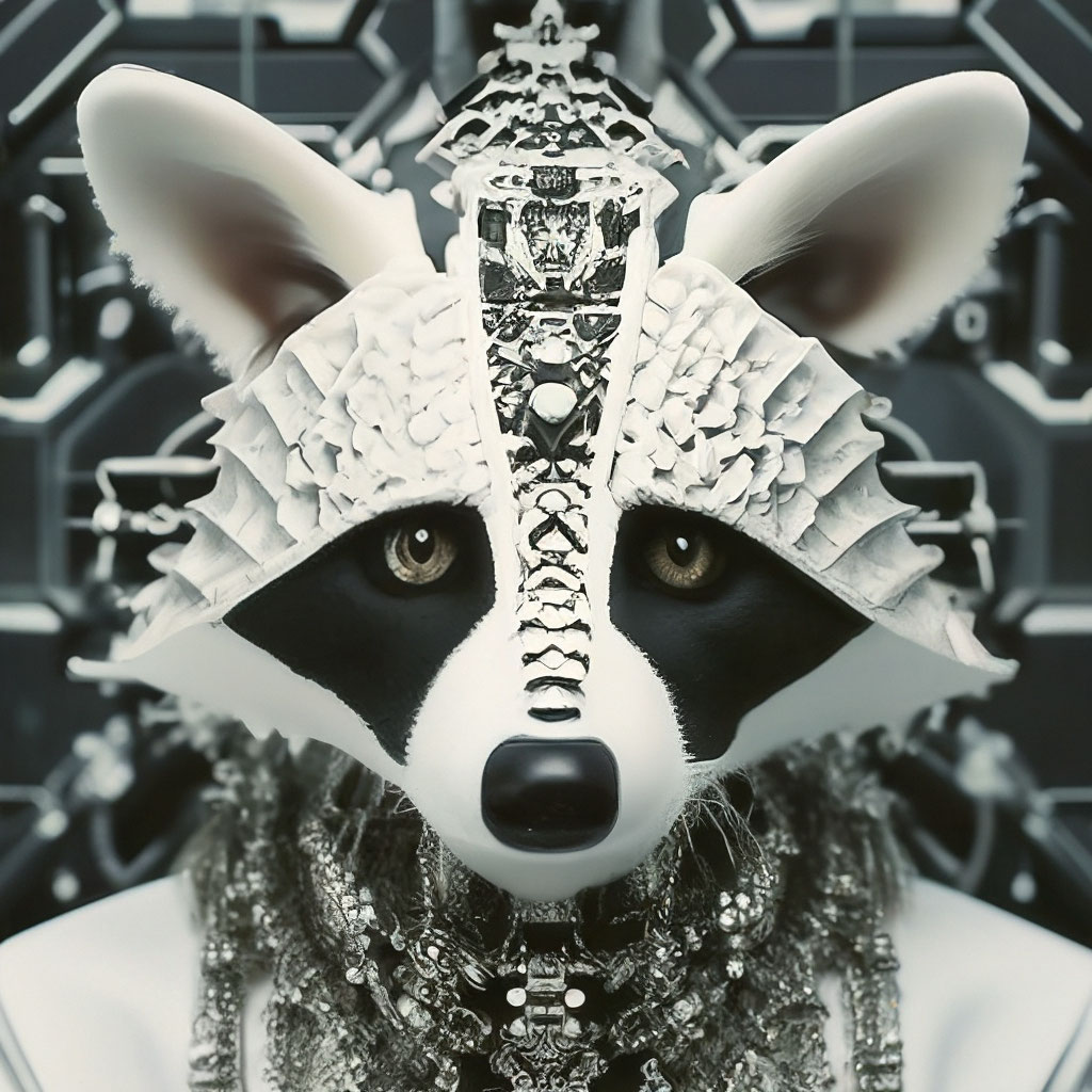 "Raccoon in white bone mask, beautiful, aesthetics, patterns, diamond ...