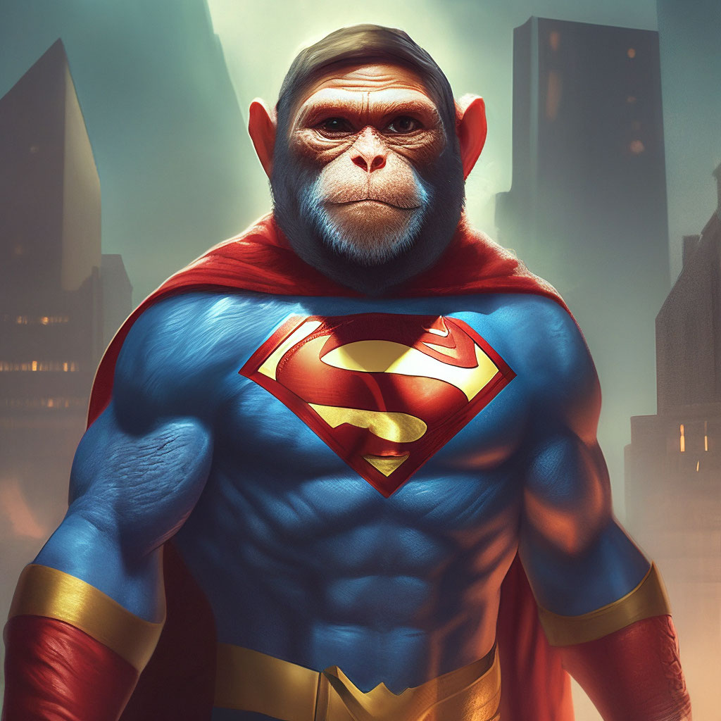 "Monkey is a super man" — image created in Shedevrum