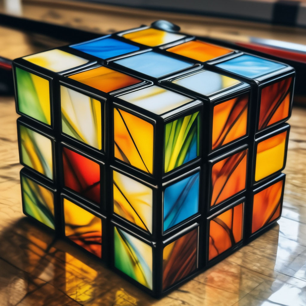 "Stained glass rubik's cube" — image created in Shedevrum