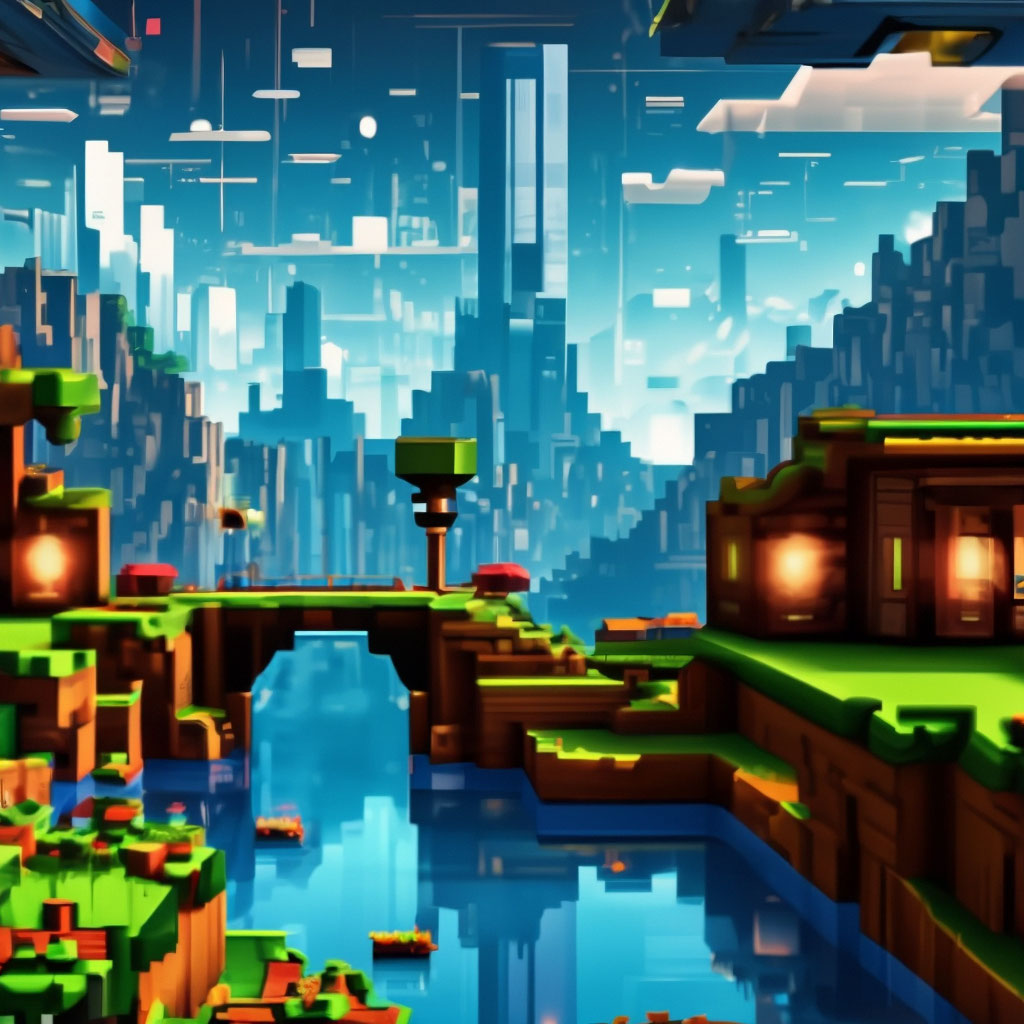 "Pixel World 8-bit graphics" — image created in Shedevrum