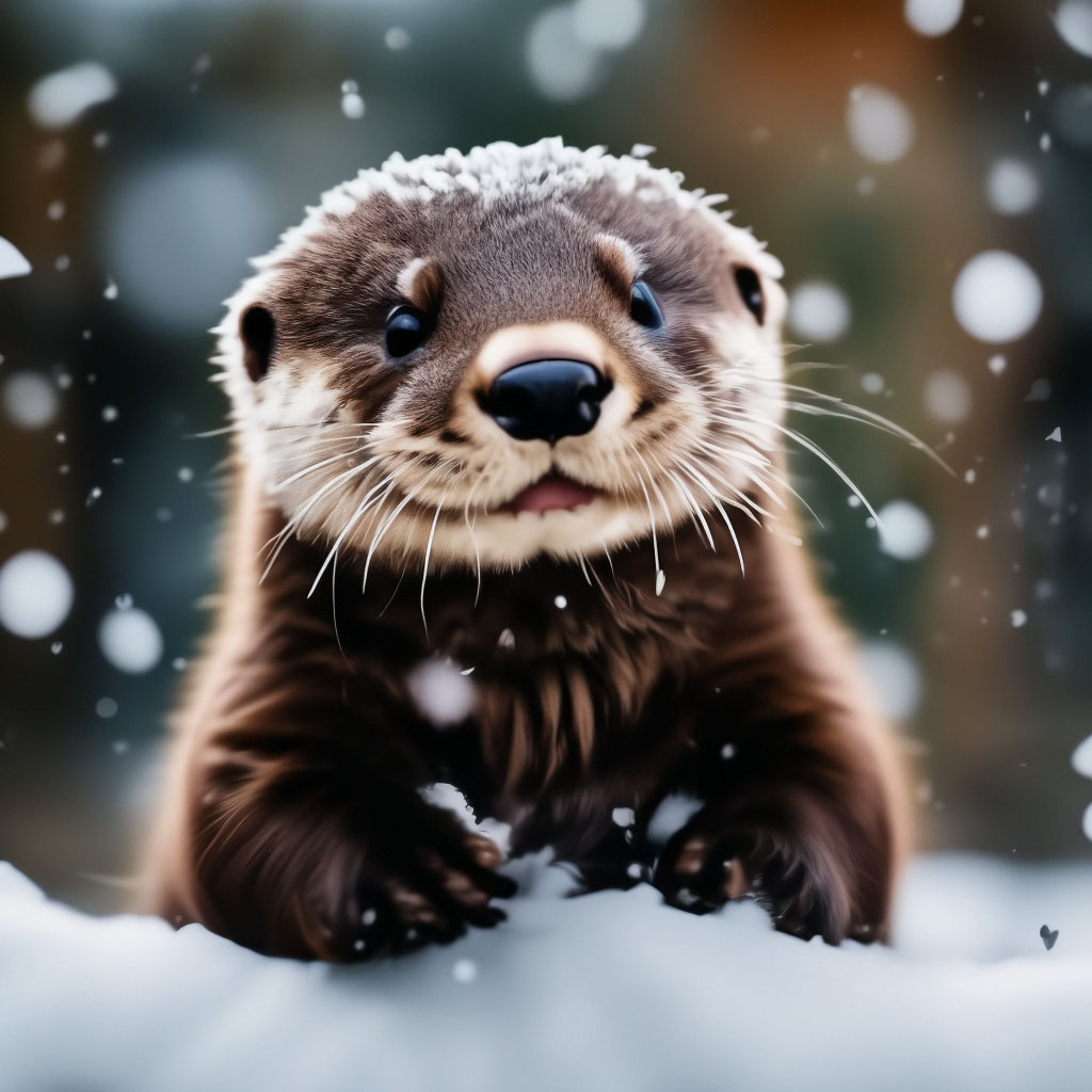 "The little otter sees snow for the first time and plays with it ...