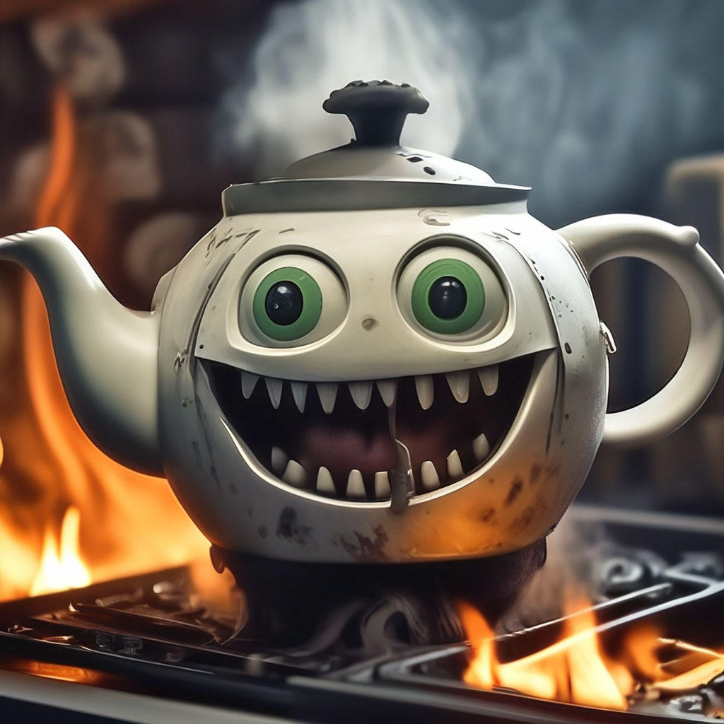 "Funny teapot with a big smile 😀 with big eyes and ears sitting on the ...