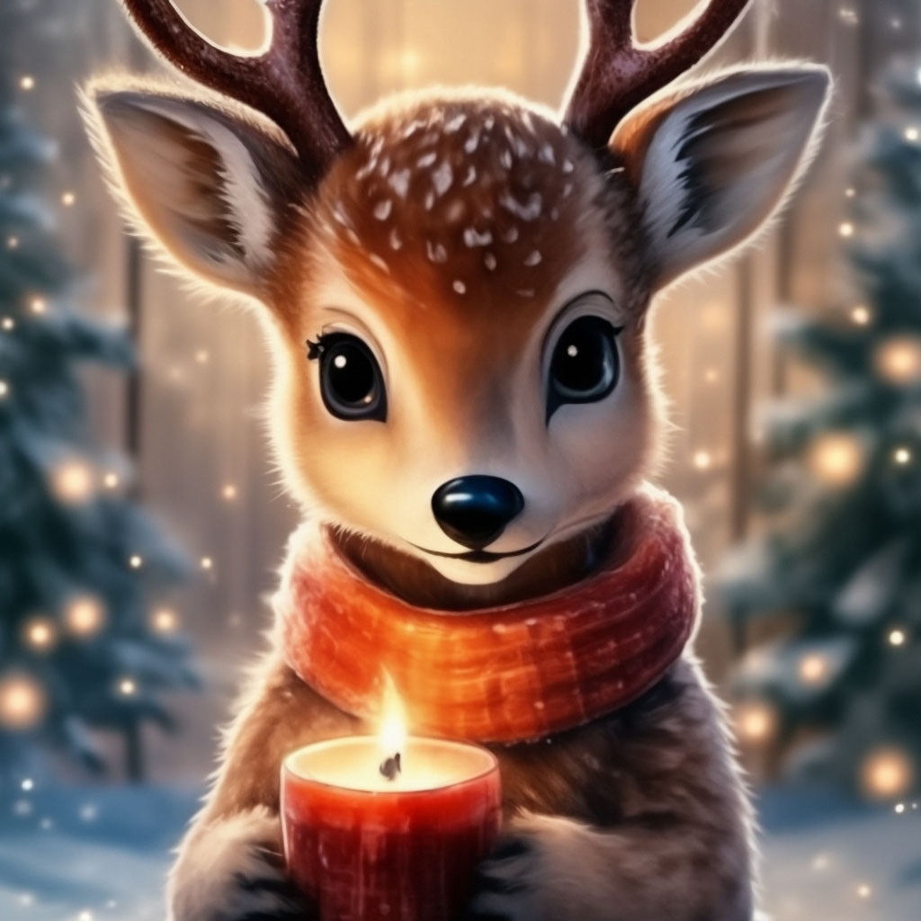 "Cute fawn with a candle, drawing with colored pencils, watercolor ...