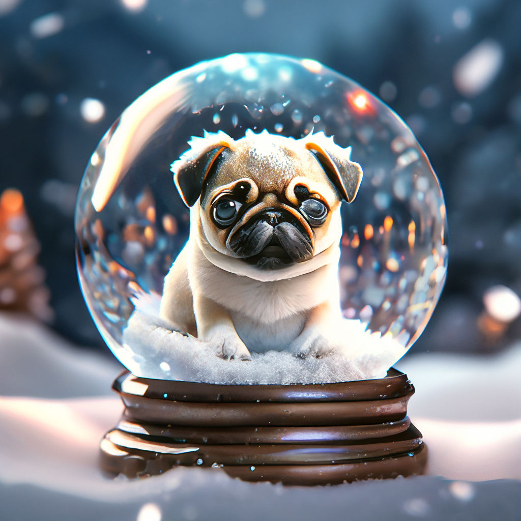 "A beautiful, crystal ball, inside a small, cute, fluffy, pug in the ...