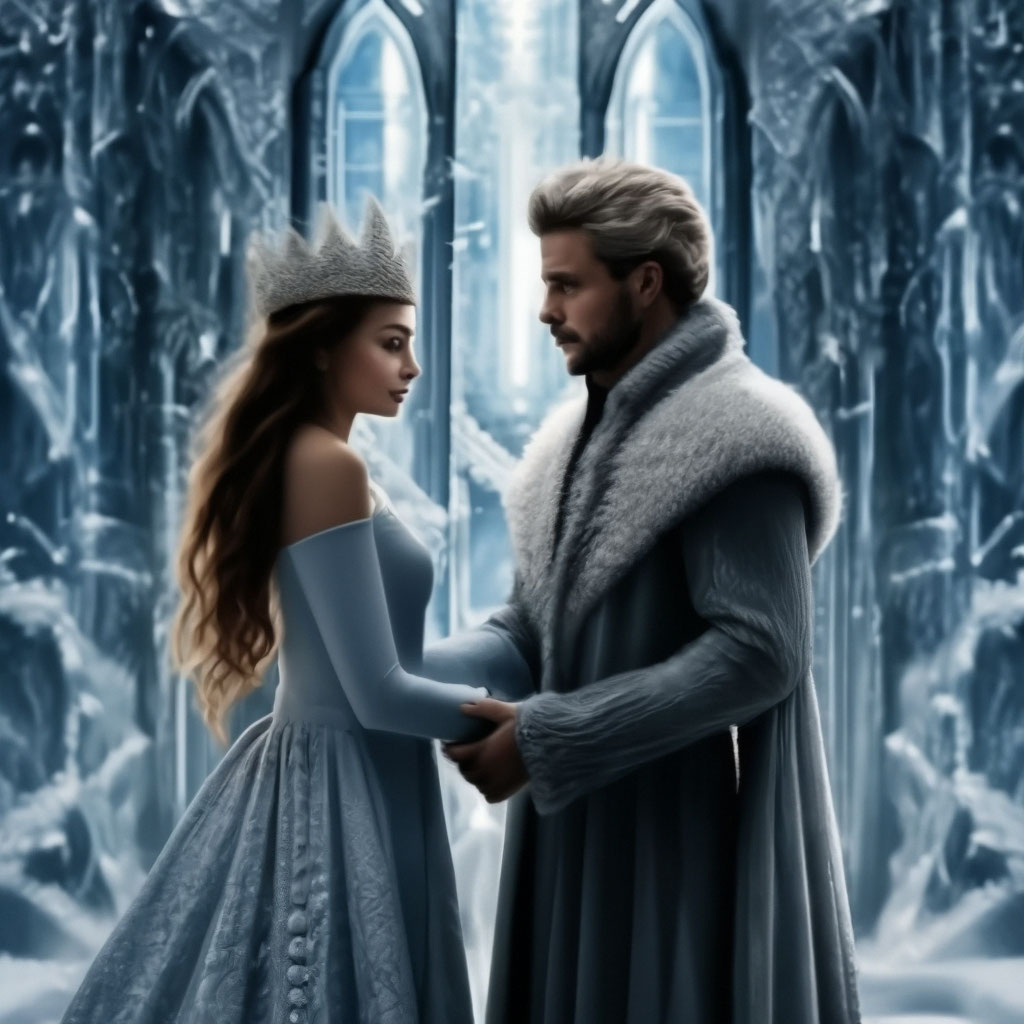 "The snow king and the snow queen holding hands 💖 Snow crown, ice ...