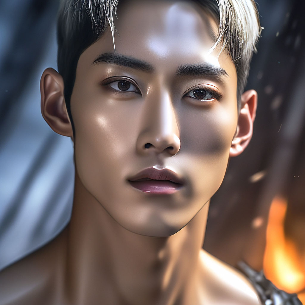 "Pretty young man, Korean, perfect velvety pale skin, light male makeup ...