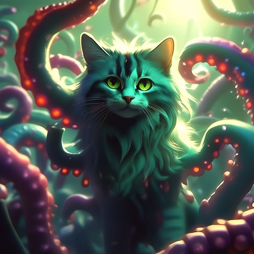 "Furry, cat, animation, tentacles" — image created in Shedevrum
