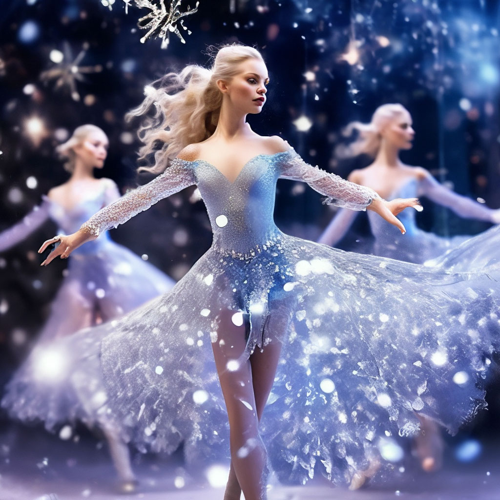 "Ballerina snowflake dancing, sequins airy fabric, transparent ...