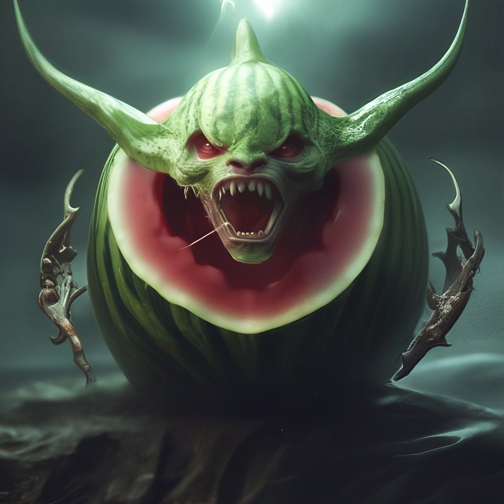 "The watermelon was possessed by a demon" — image created in Shedevrum