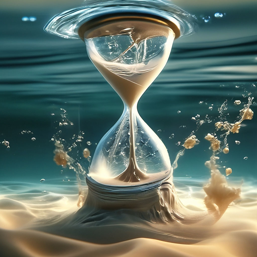 "Hourglass, inside water and sand, mixing surrealism, professional ...