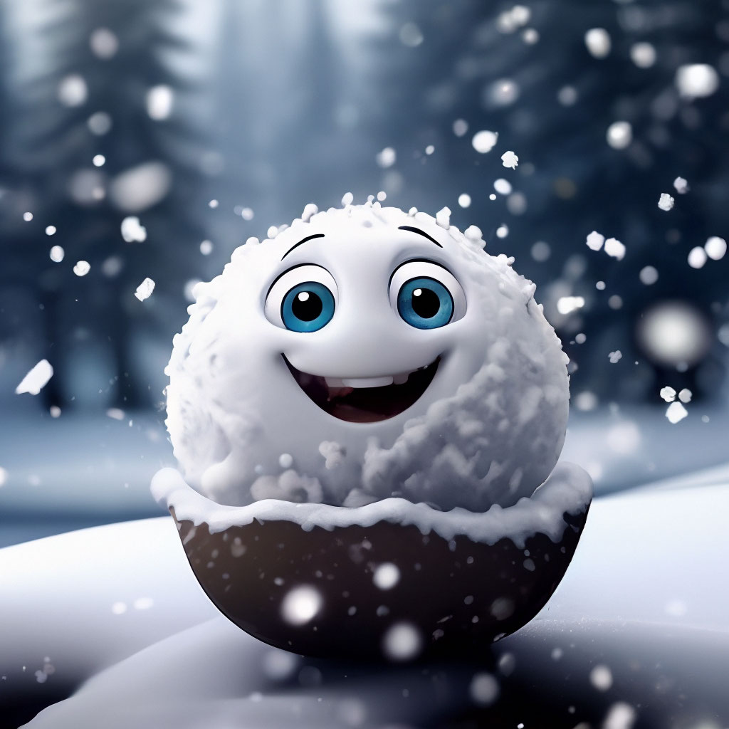"Snowball, eyes smile, snowflakes" — image created in Shedevrum