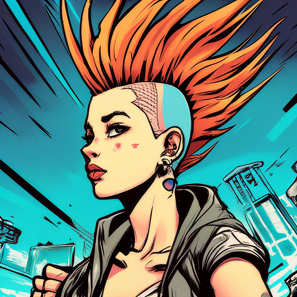 "A girl with a mohawk in the style of a comic" — image created in Shedevrum