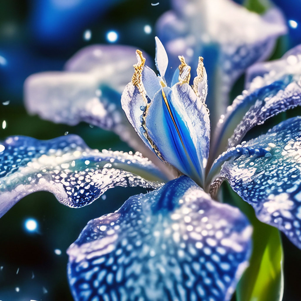 "Fantasy snow iris transparent petals made of glass web, snowy bright ...