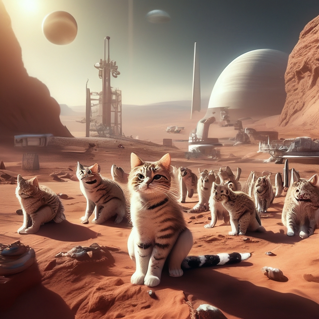 "Colonization of cats on mars" — image created in Shedevrum