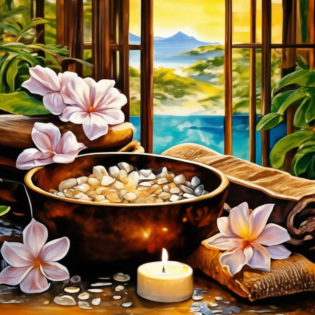 "Spa, relax, watercolor, high detail, line art" — image created in ...