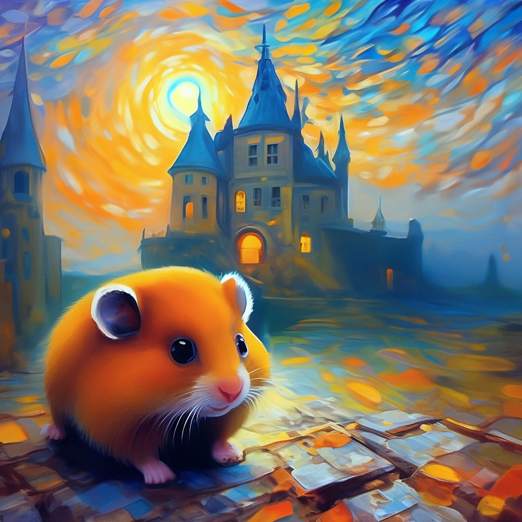 "Cute hamster, van gogh style, picasso style, medieval castle, bright ...