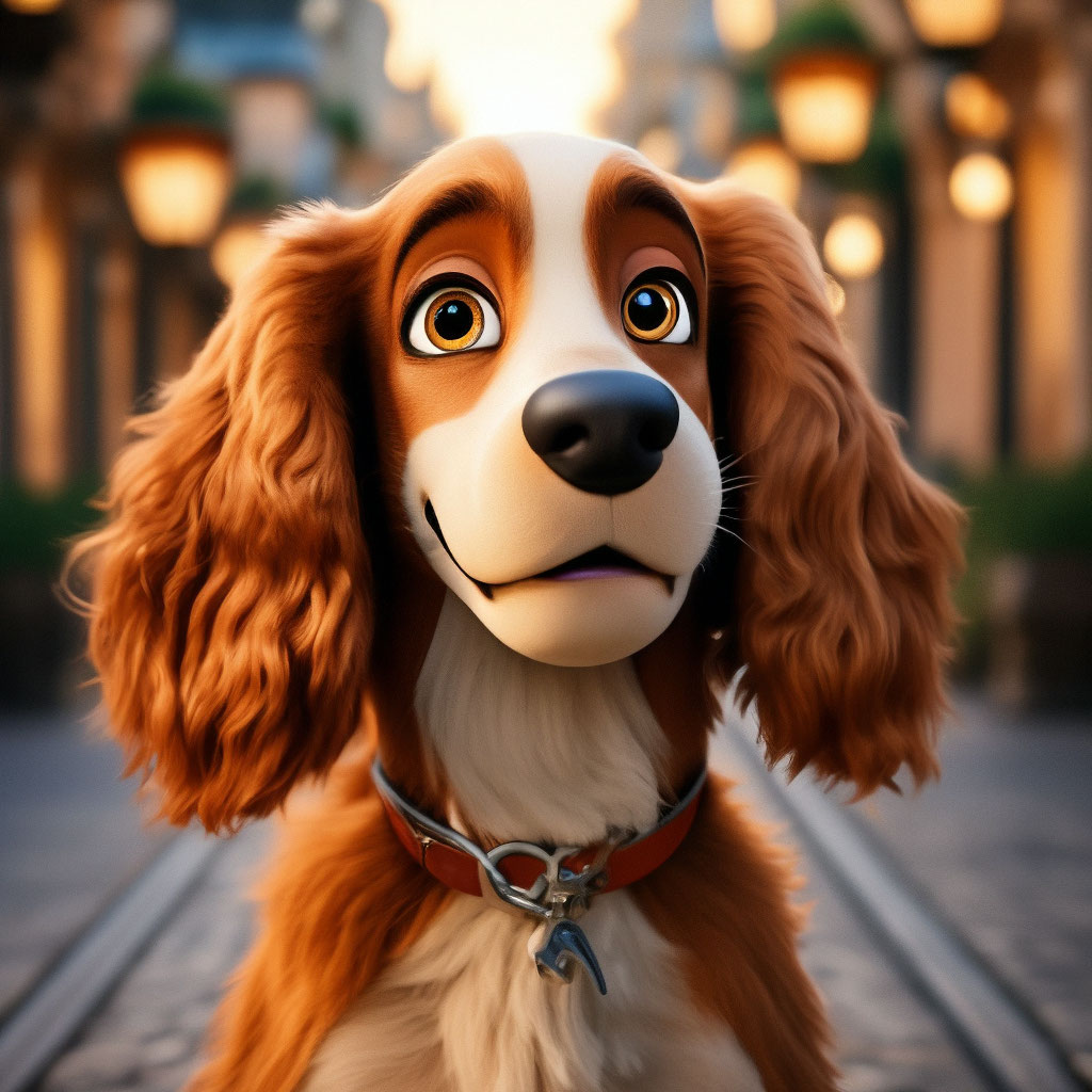 "Cute ginger spaniel Nick in Disney as a character" — image created in ...