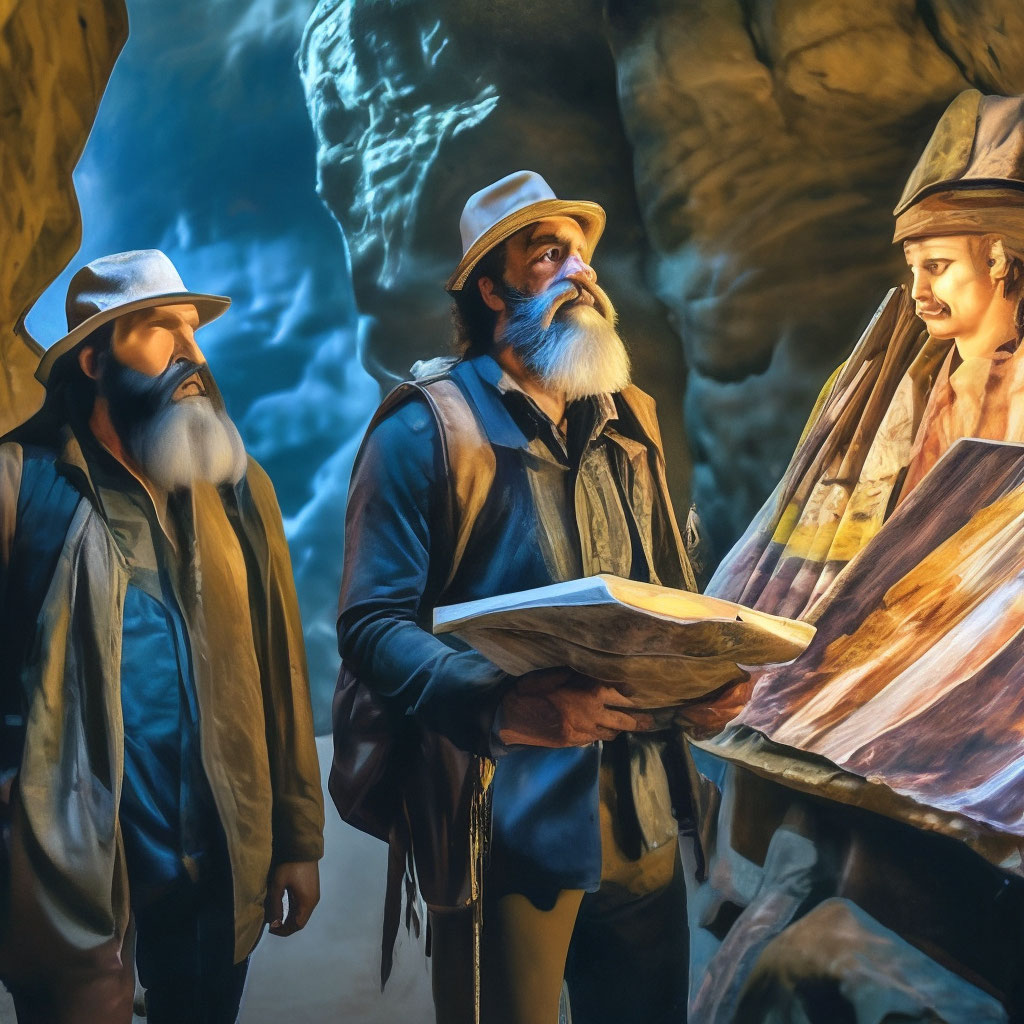 "Professional photo. two bearded geologists walking around Mexico ...