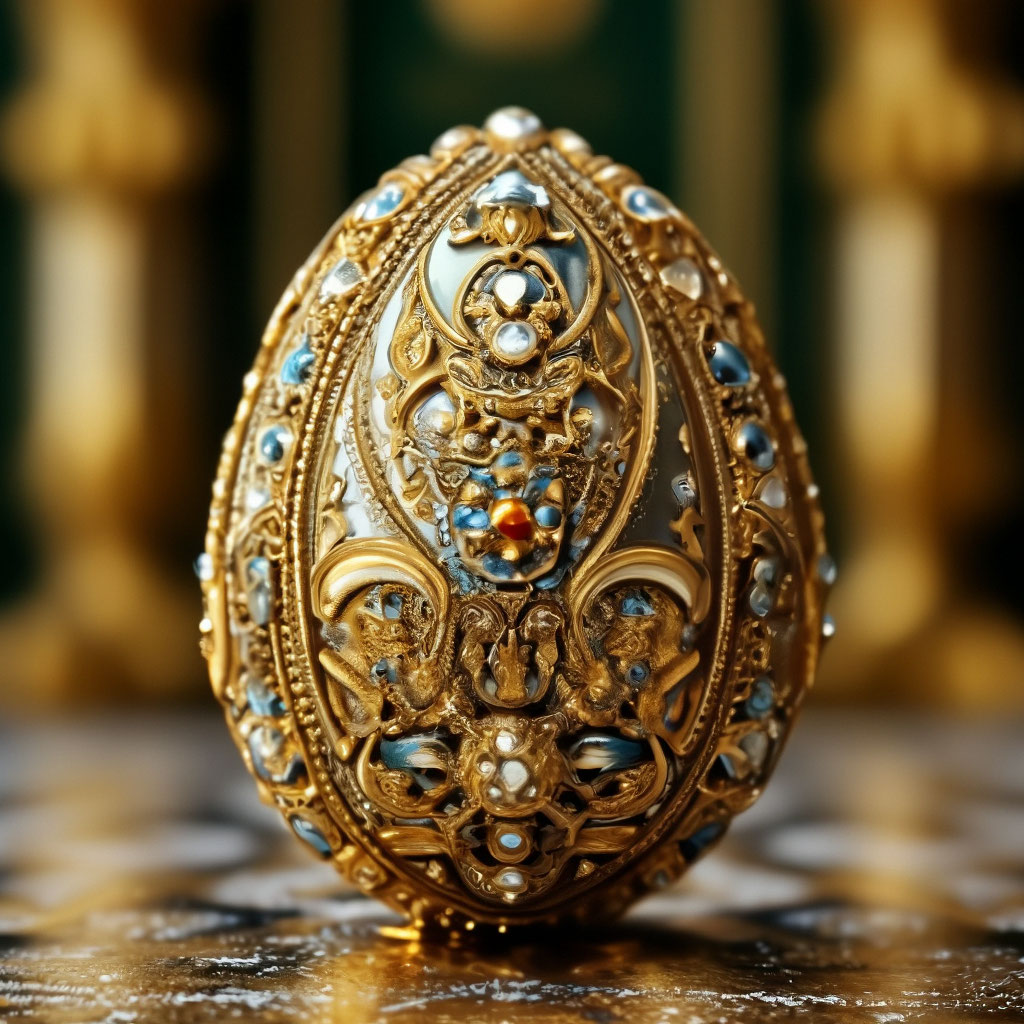 "Golden egg with precious stones filigree fractal baroque patterns ...