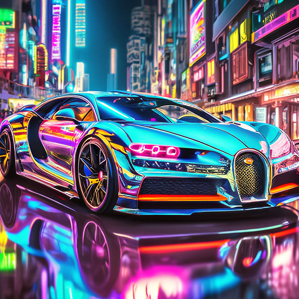 "Bugatti Chiron, cyberpunk style, anime style, city of the future ...