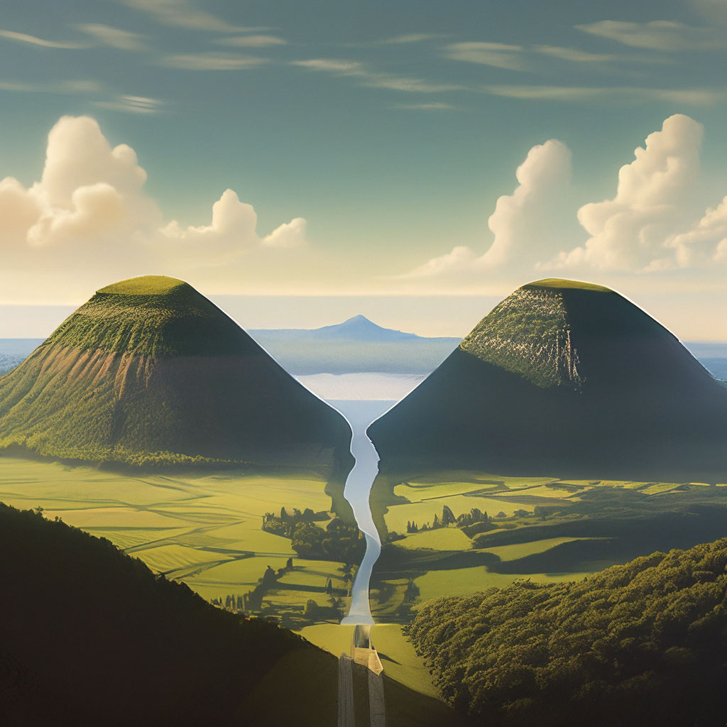 "Between two hills" — image created in Shedevrum