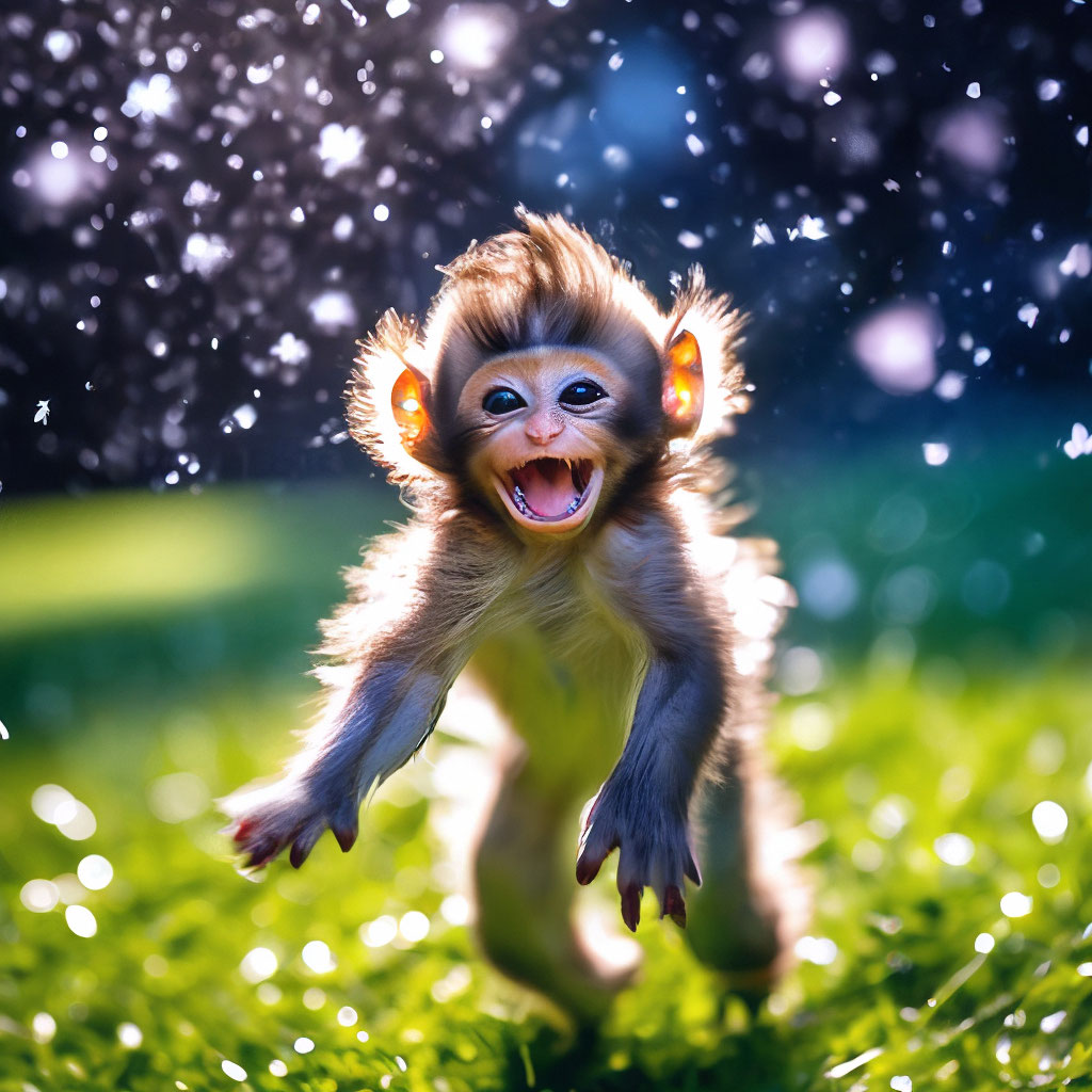 "Photo portrait, charming baby poodle monkey, jumping and having fun ...