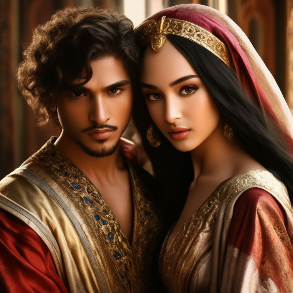 "Young sultan and concubine, beautiful, realistic, detailed, oriental ...