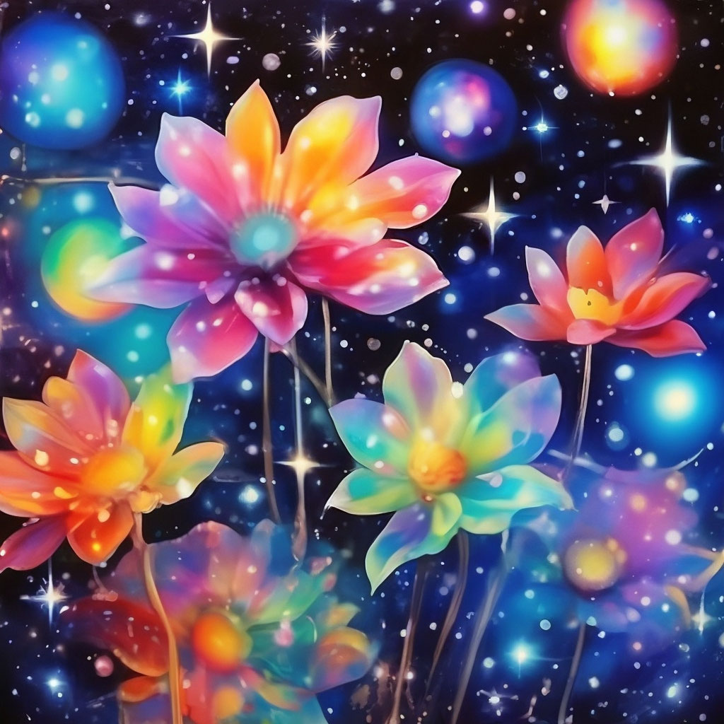 "Hopens and dreams, absurdity, transparent flowers, galaxy , dark ...