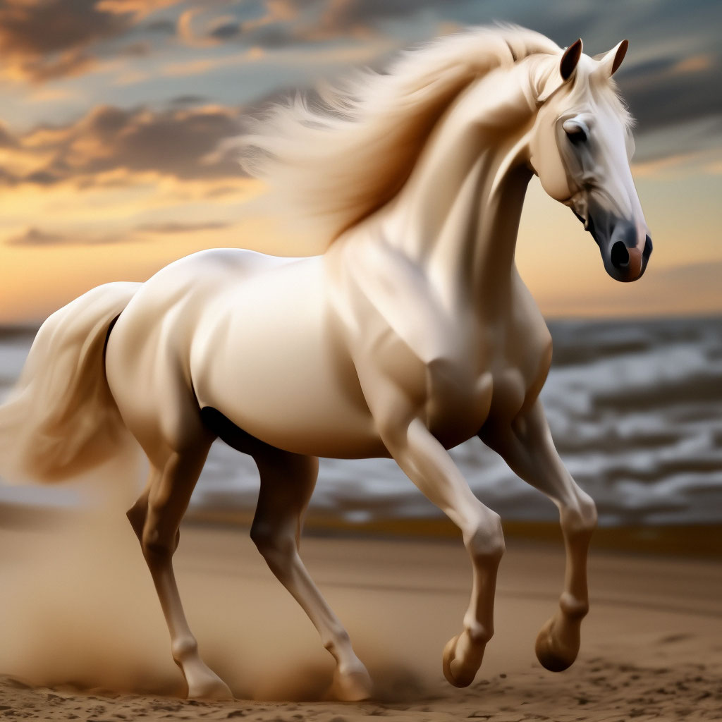 "Akhal-Teke horse, isobel color, pearl pearl color, luxurious mane ...