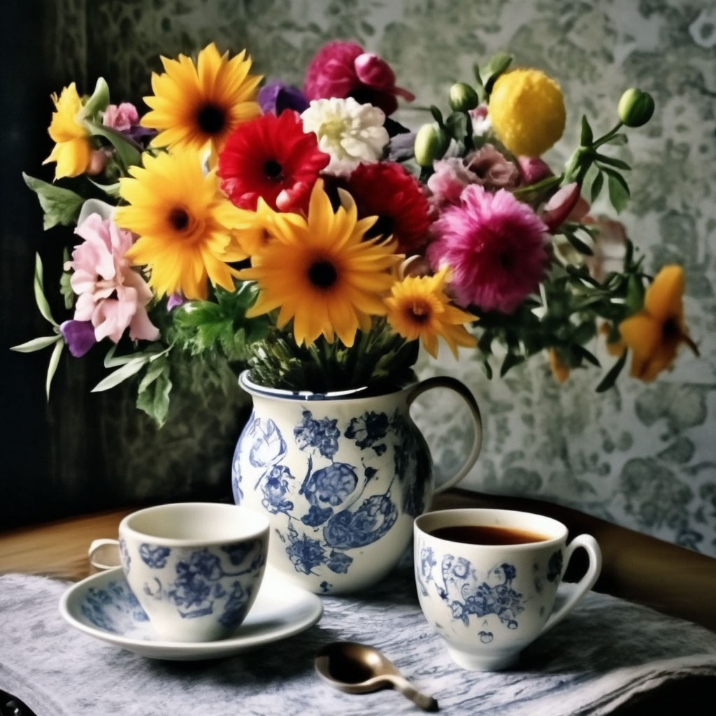 "Wake up with joy and your day will turn out well, coffee, bouquet ...