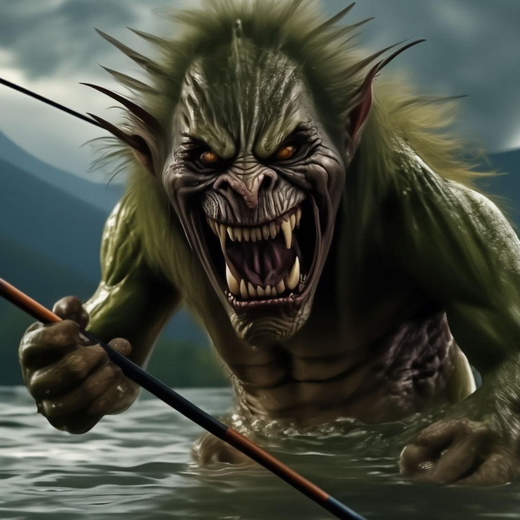 "An evil grinning fanged troll trolled a troll with fly fishing ...