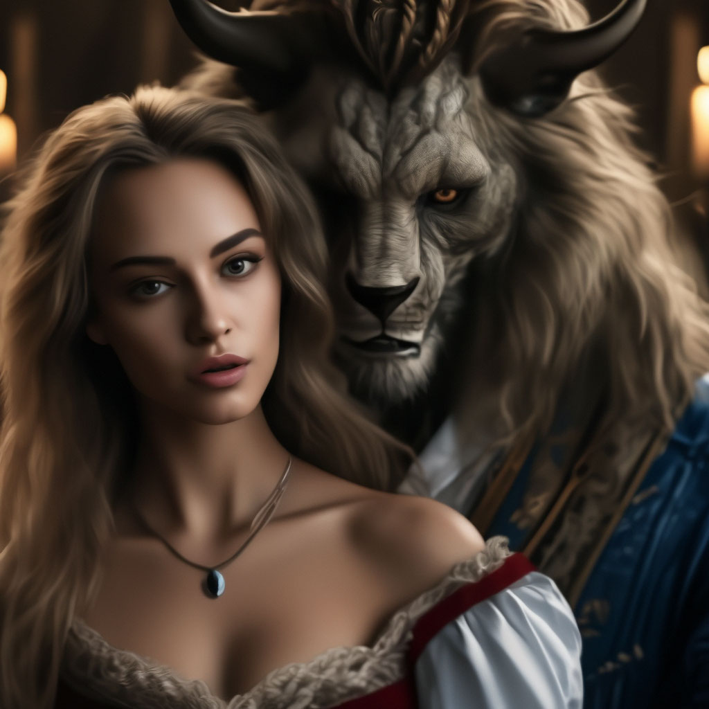 "Macabre beauty and the beast, beautiful, realistic, close-up, 4k ...