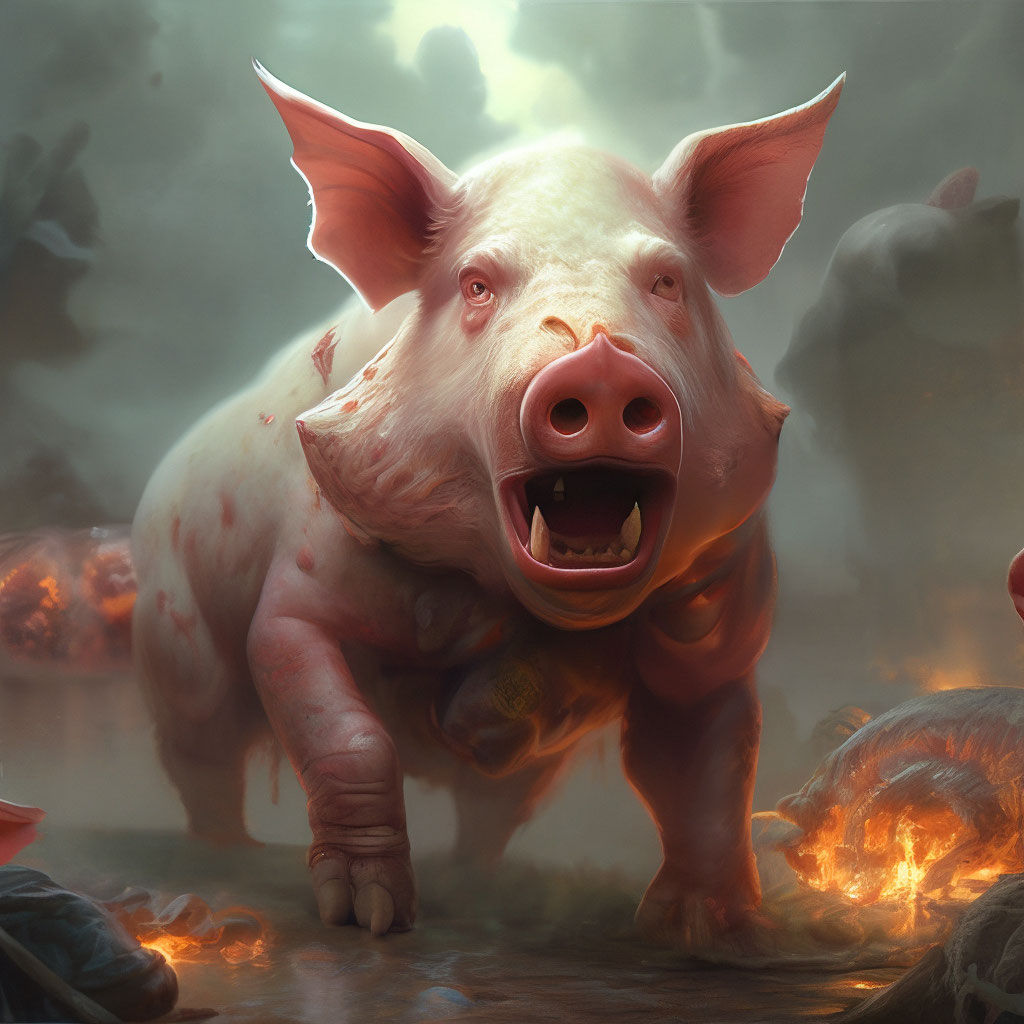 "The man-eating pig" — image created in Shedevrum